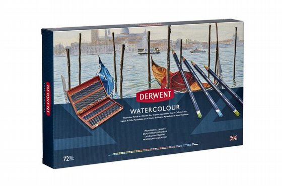 Derwent Watercolour עפרונות צבעוניים מסיסים במים במזוודת עץ 72 צבעים ...